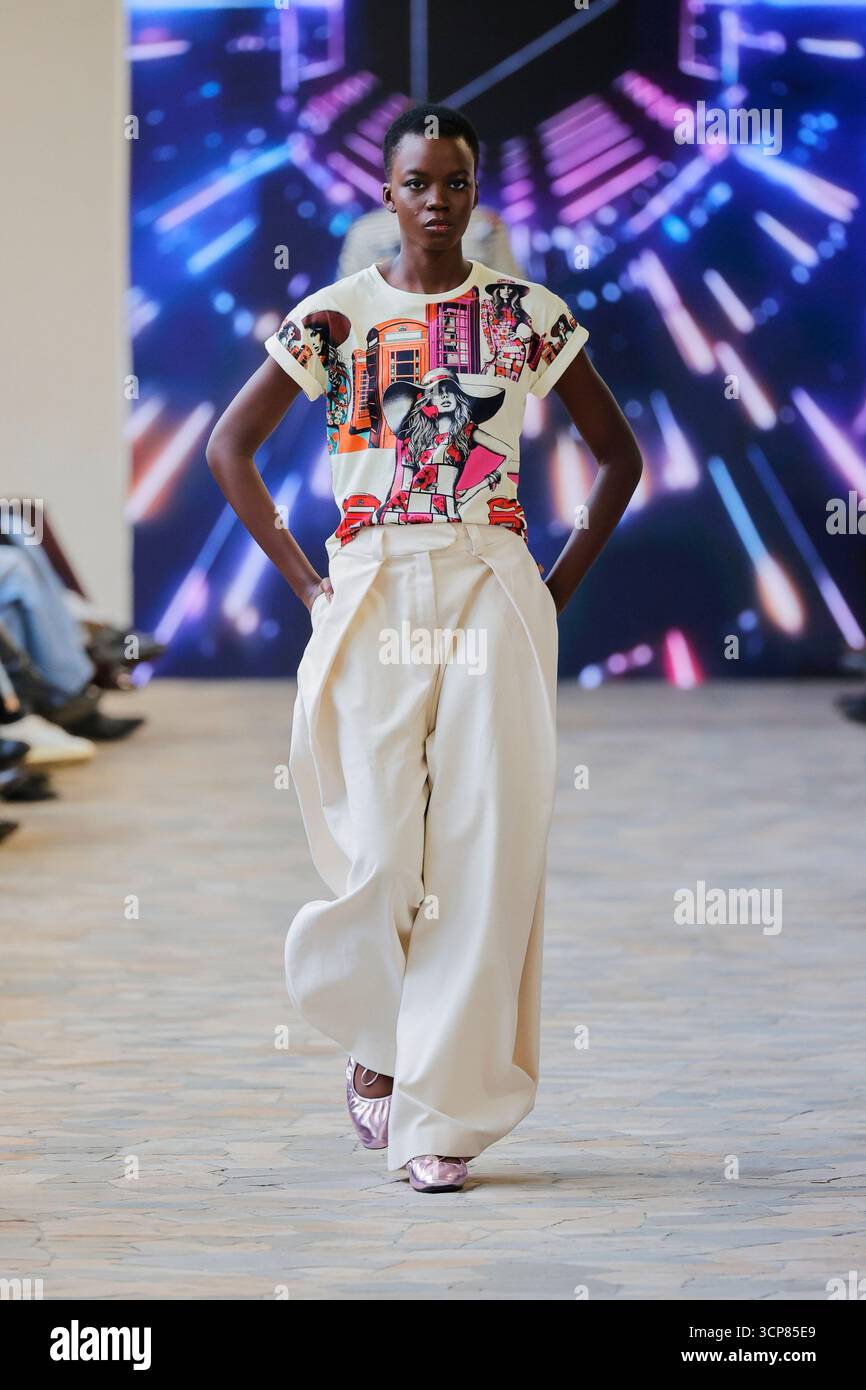 A model is seen on the catwalk at the Custo Barcelona Milano fashion ...