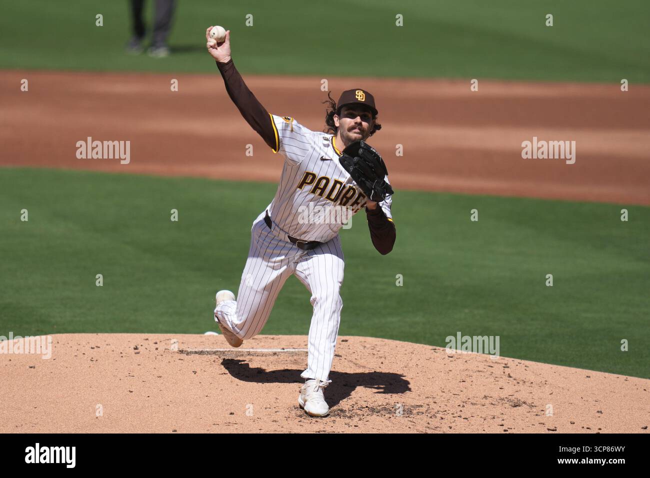 San Diego Padres starting pitcher Dylan Cease works against a Milwaukee ...