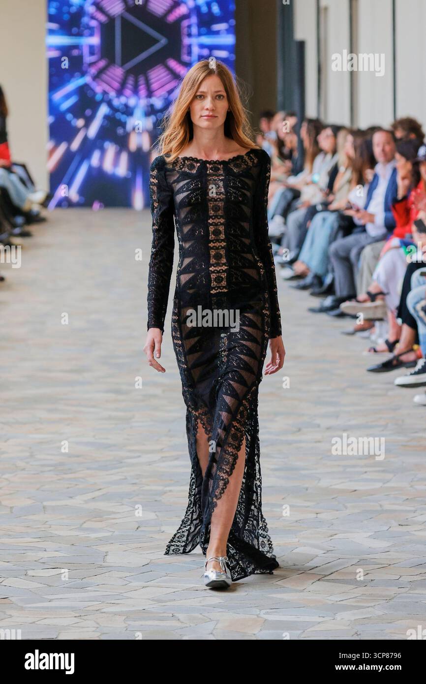 A model is seen on the catwalk at the Custo Barcelona Milano fashion ...