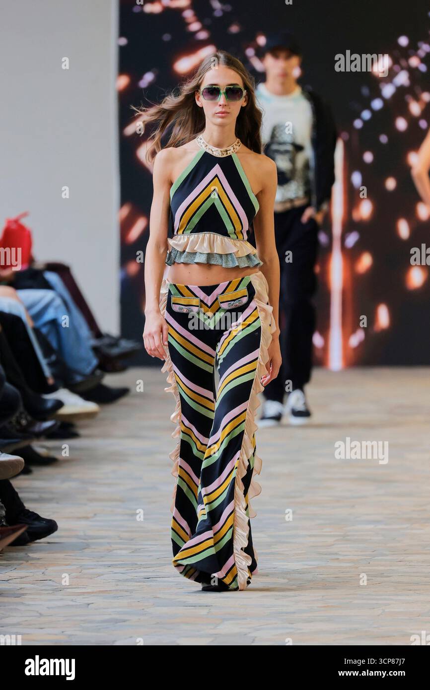 A model is seen on the catwalk at the Custo Barcelona Milano fashion ...
