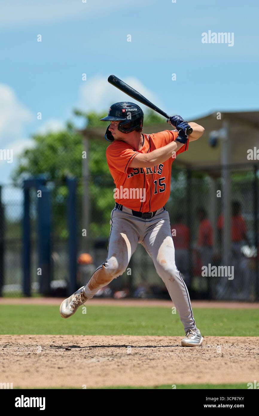 Houston Astros Jase Mitchell (15) bats during an MiLB Florida Bridge ...