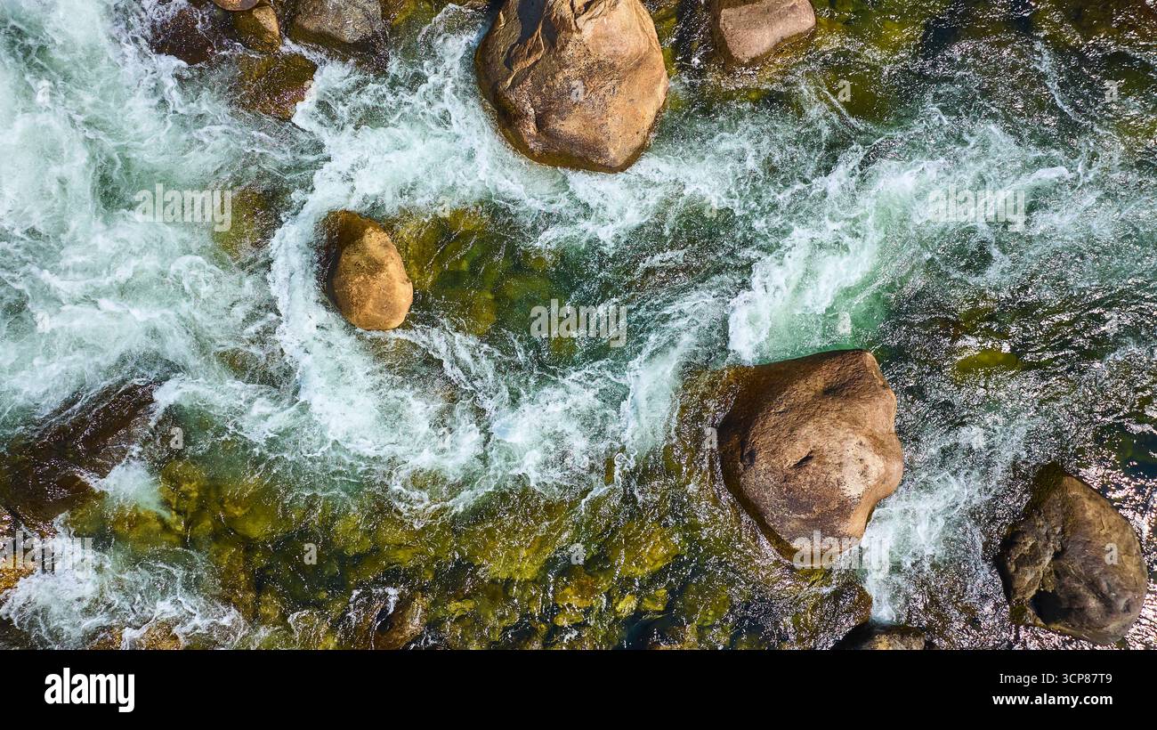 Aerial Rapids and Rocks Merced River White Water Top Down Stock Photo ...