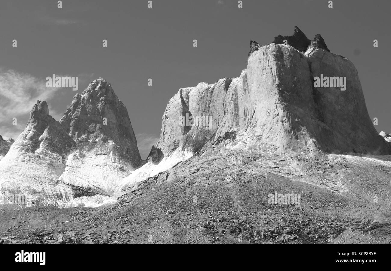 Snow-covered peaks of Torres del Paine, Cordillera del Paine, Torres ...