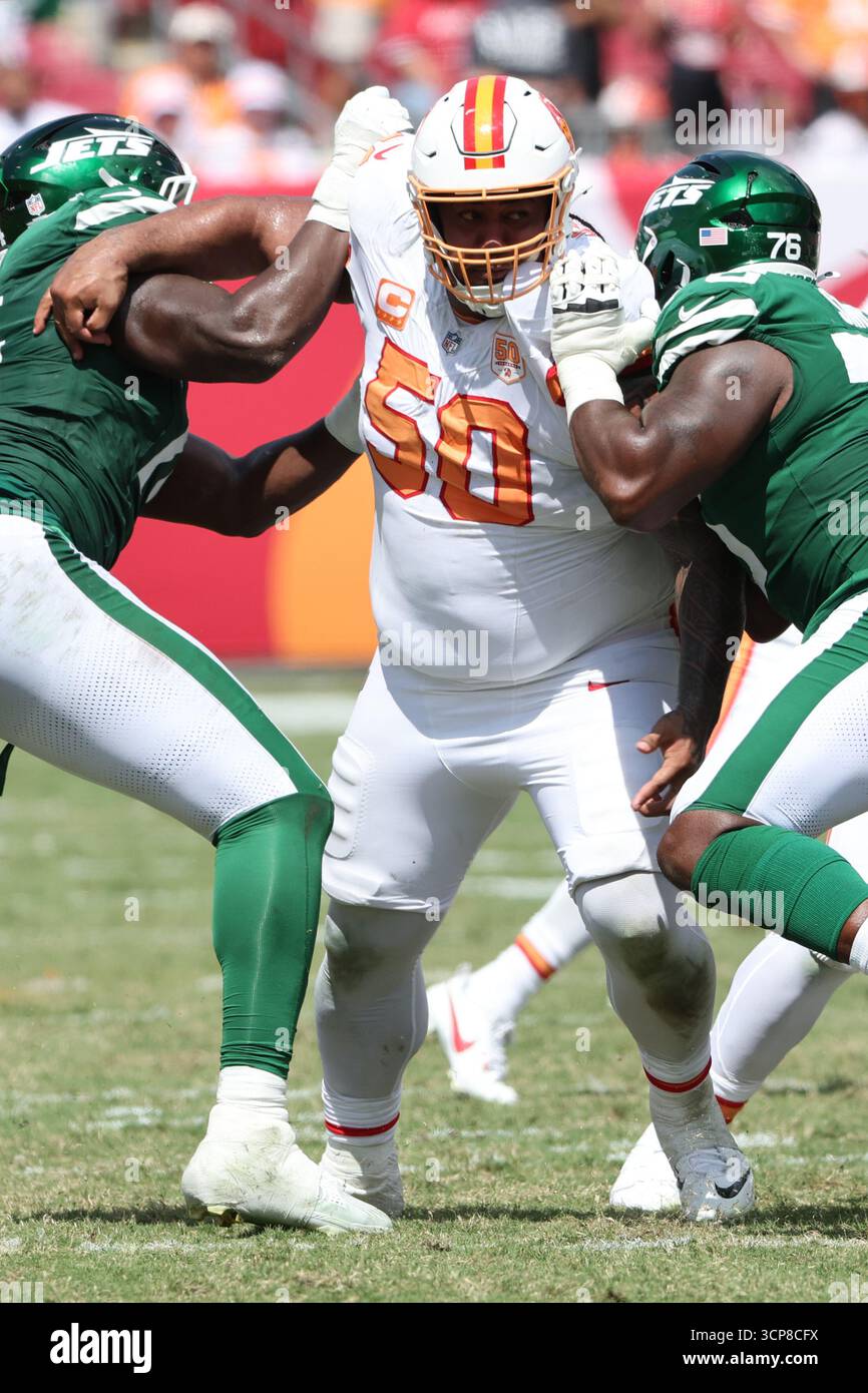 Tampa Bay Buccaneers defensive tackle Vita Vea (50) rushes in against ...