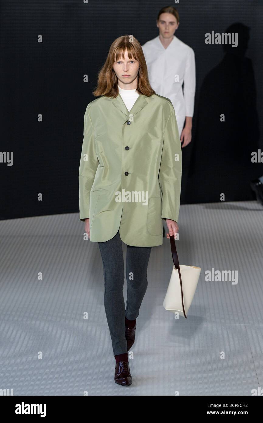 Model Laura Beuger is seen on the catwalk at the Jil Sander fashion ...