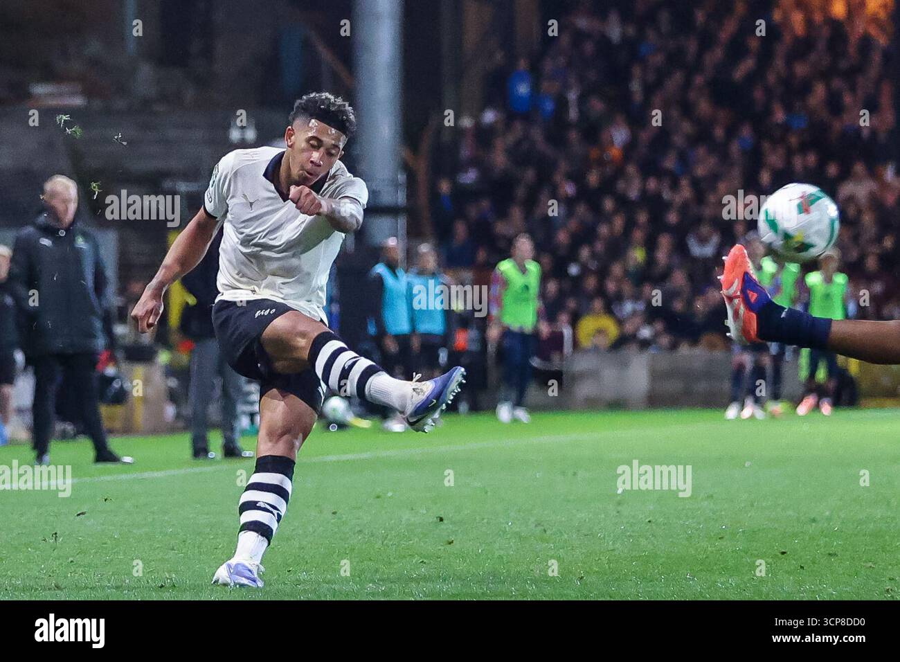 6, Jordan Lawrence-Gabriel of Port Vale fires the ball to the centre ...