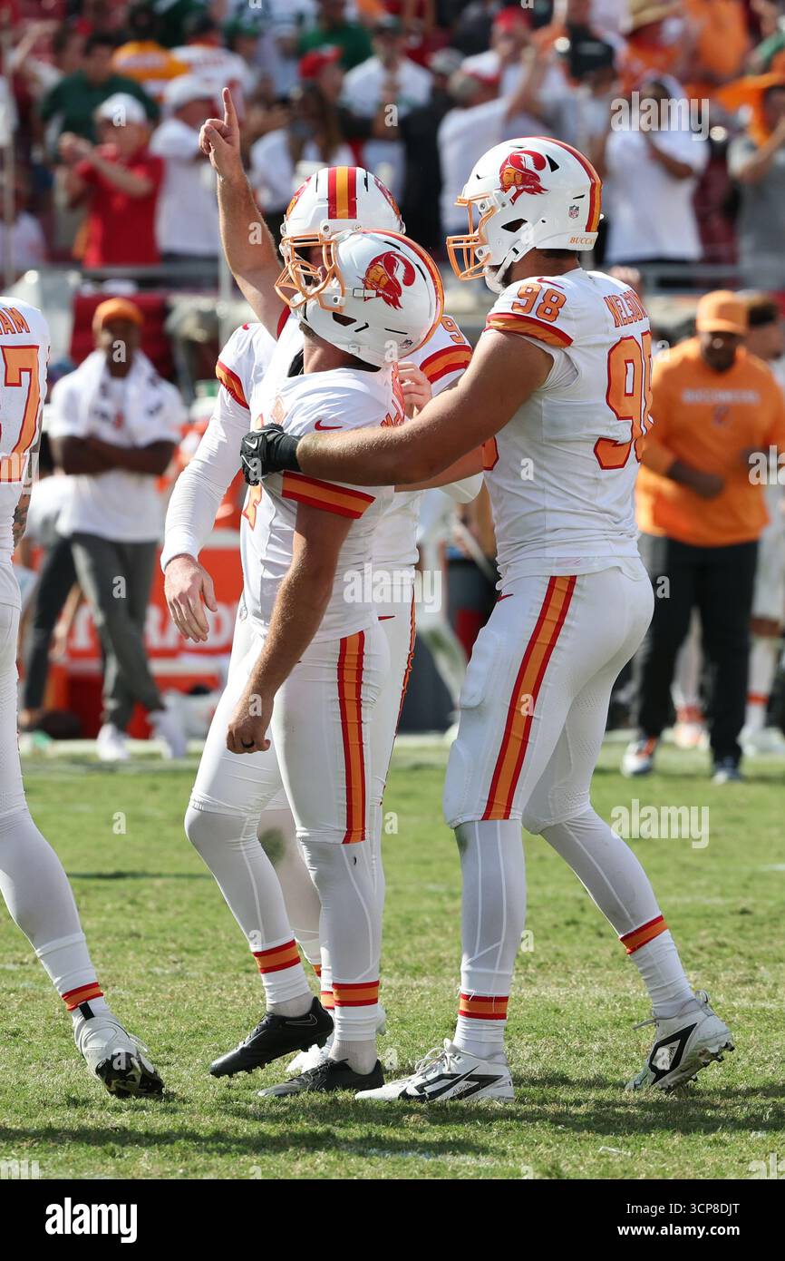 Tampa Bay Buccaneers kicker Chase McLaughlin (4) celebrating the game ...
