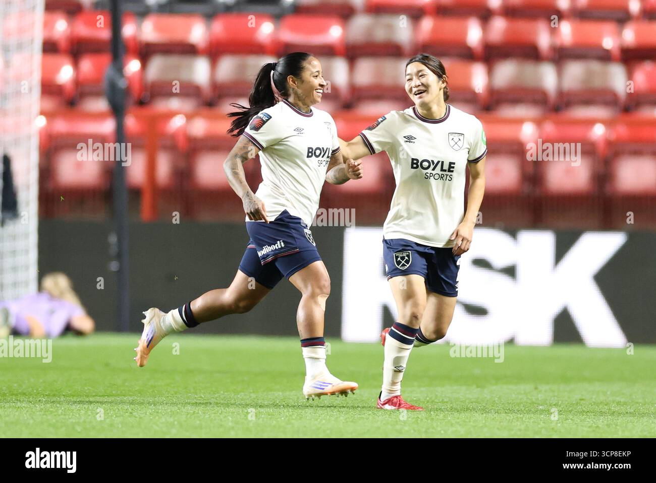 Manuela Pavi, of West Ham United Women, celebrates her goal with Yu ...