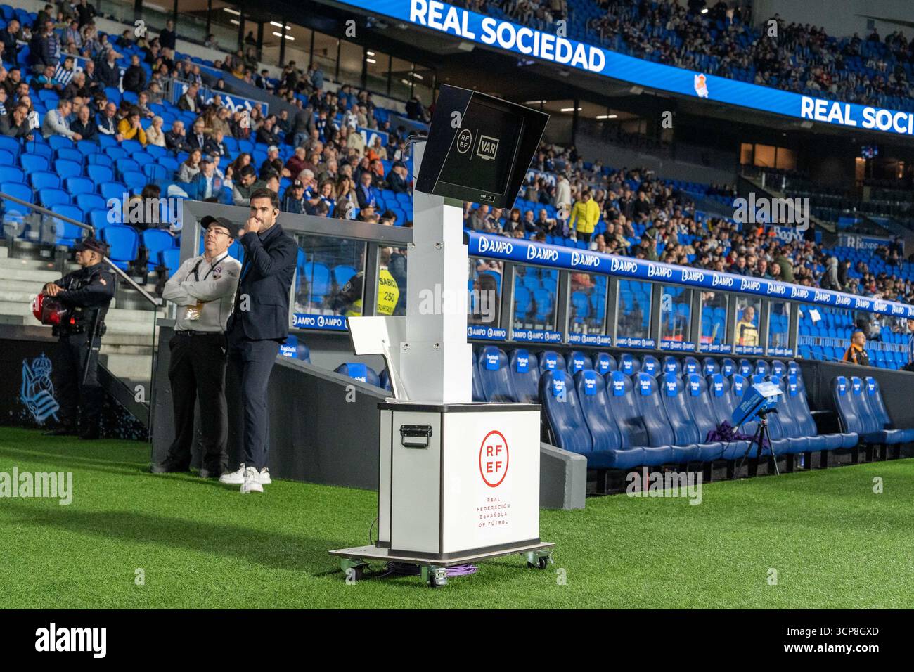 Onfield VAR review screen during La Liga game between Real Sociedad and ...