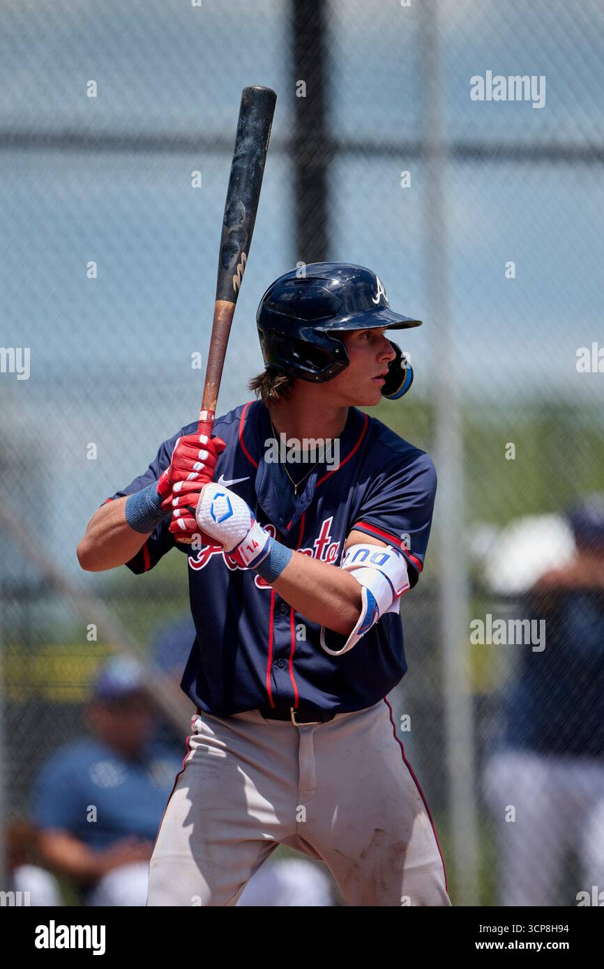 Atlanta Braves Caden Merritt (4) bats during an MiLB Florida Bridge ...