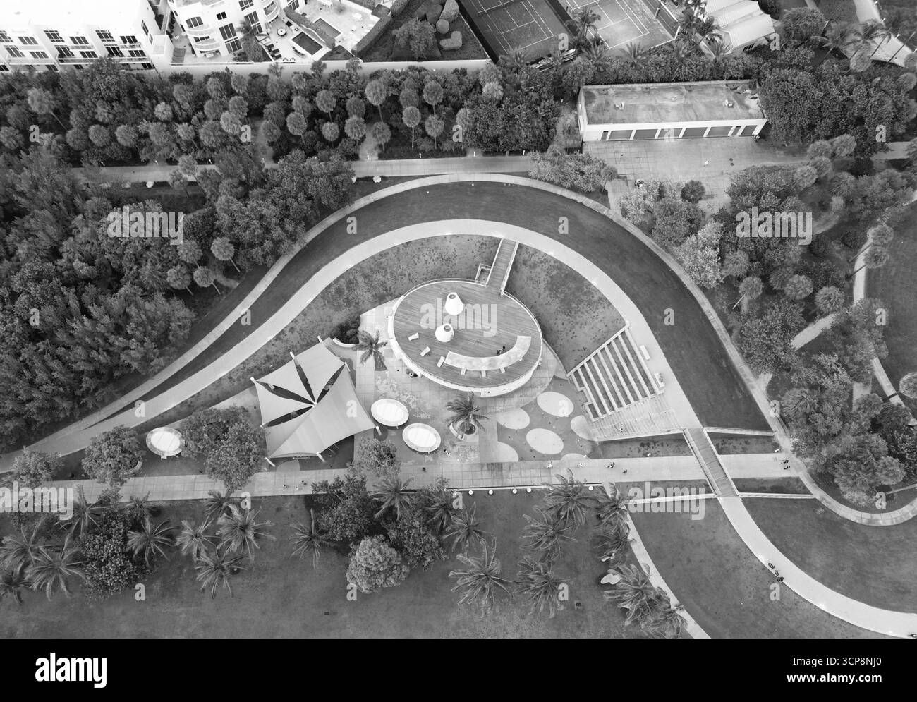 Aerial view on lounge zone in park. Aerial landscape in South Beach ...