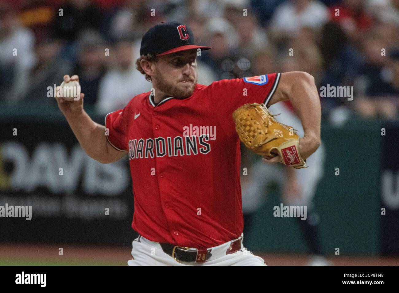 Cleveland Guardians starting pitcher Tanner Bibee delivers against the ...