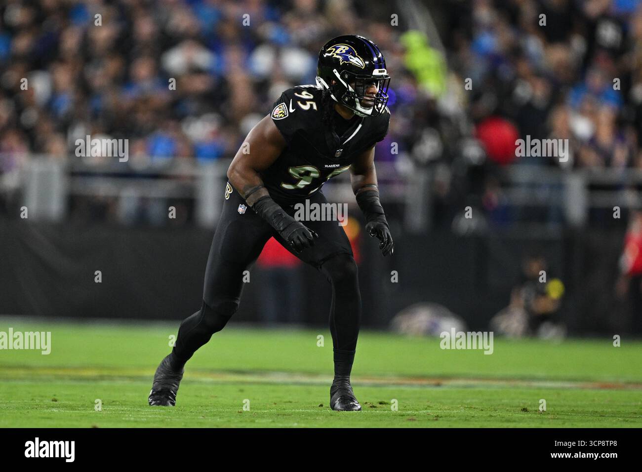 Baltimore Ravens linebacker Tavius Robinson (95) gets in position ...