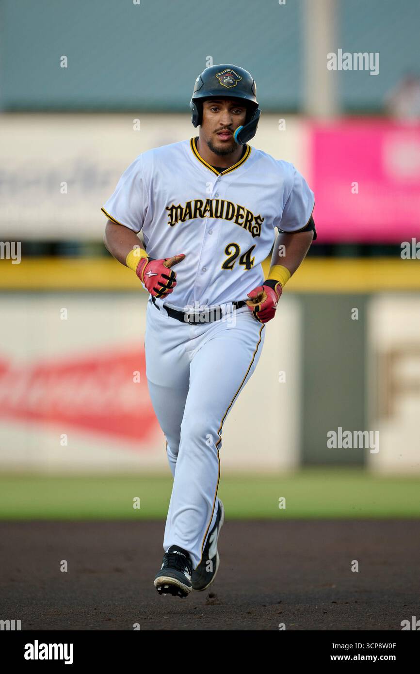 Bradenton Marauders Ian Farrow (24) rounds the bases after hitting a ...