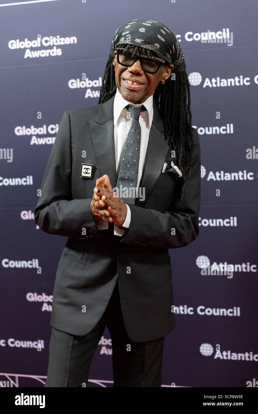 Nile Rodgers arrives at the Global Citizen Awards, Wednesday, Sept. 24 ...
