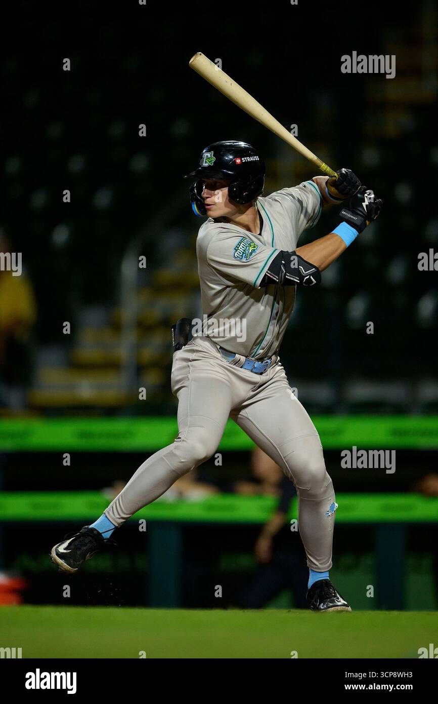 Daytona Tortugas Tyson Lewis (1) bats during an MiLB Florida State ...