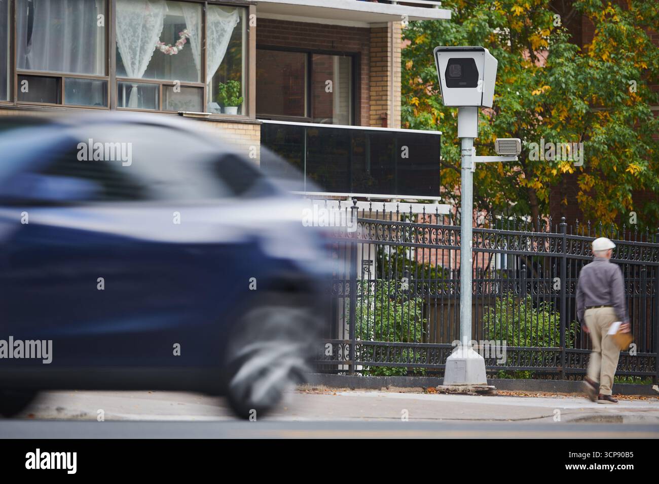 Vehicles pass a speed camera in Toronto, on Wednesday, Sept. 24, 2025 ...