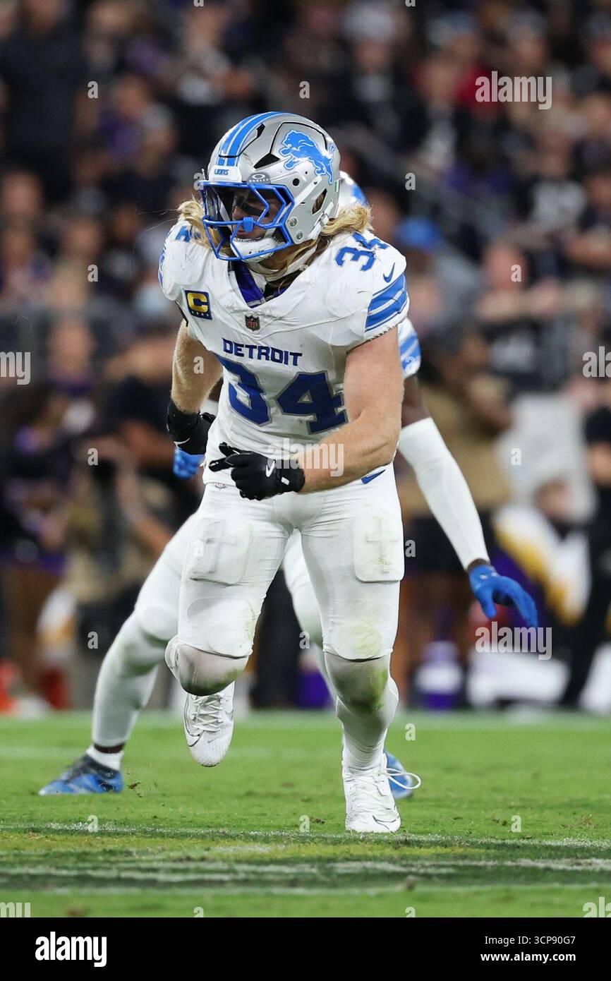 Detroit Lions middle linebacker Alex Anzalone (34) in action during the ...