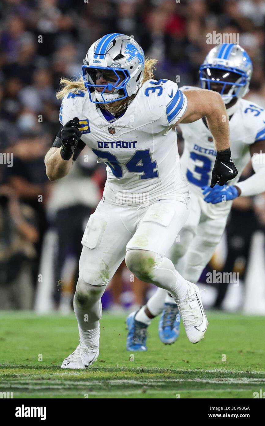Detroit Lions middle linebacker Alex Anzalone (34) in action during the ...