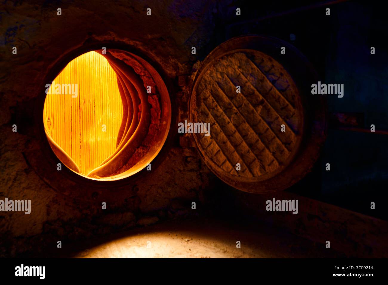 Intense flame combustion in operating steam boiler furnace of thermal ...
