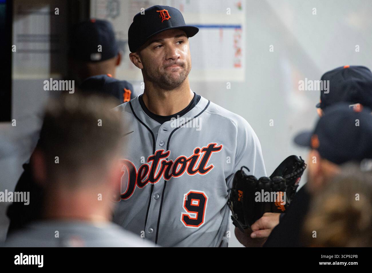 Detroit Tigers starting pitcher Jack Flaherty reacts after leaving the ...
