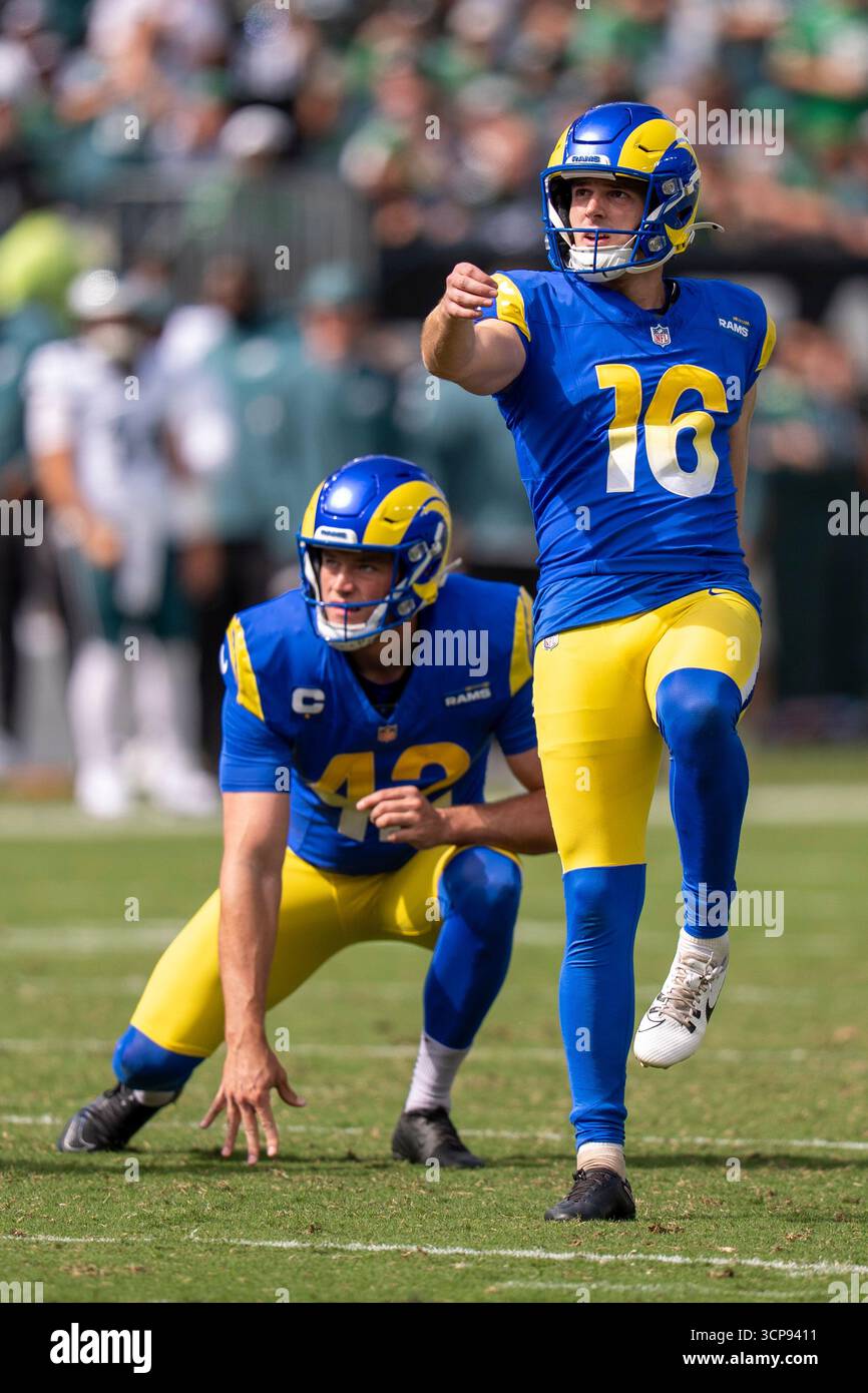 Los Angeles Rams kicker Joshua Karty, right, kicks the field goal with ...