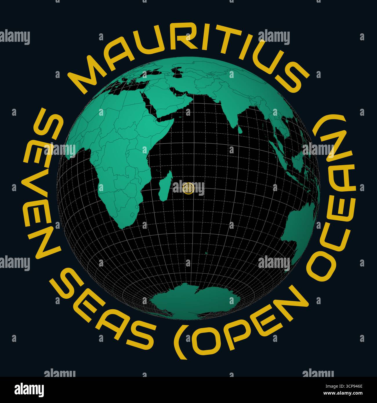 Republic of Mauritius on Globe. Round country and continent name text ...