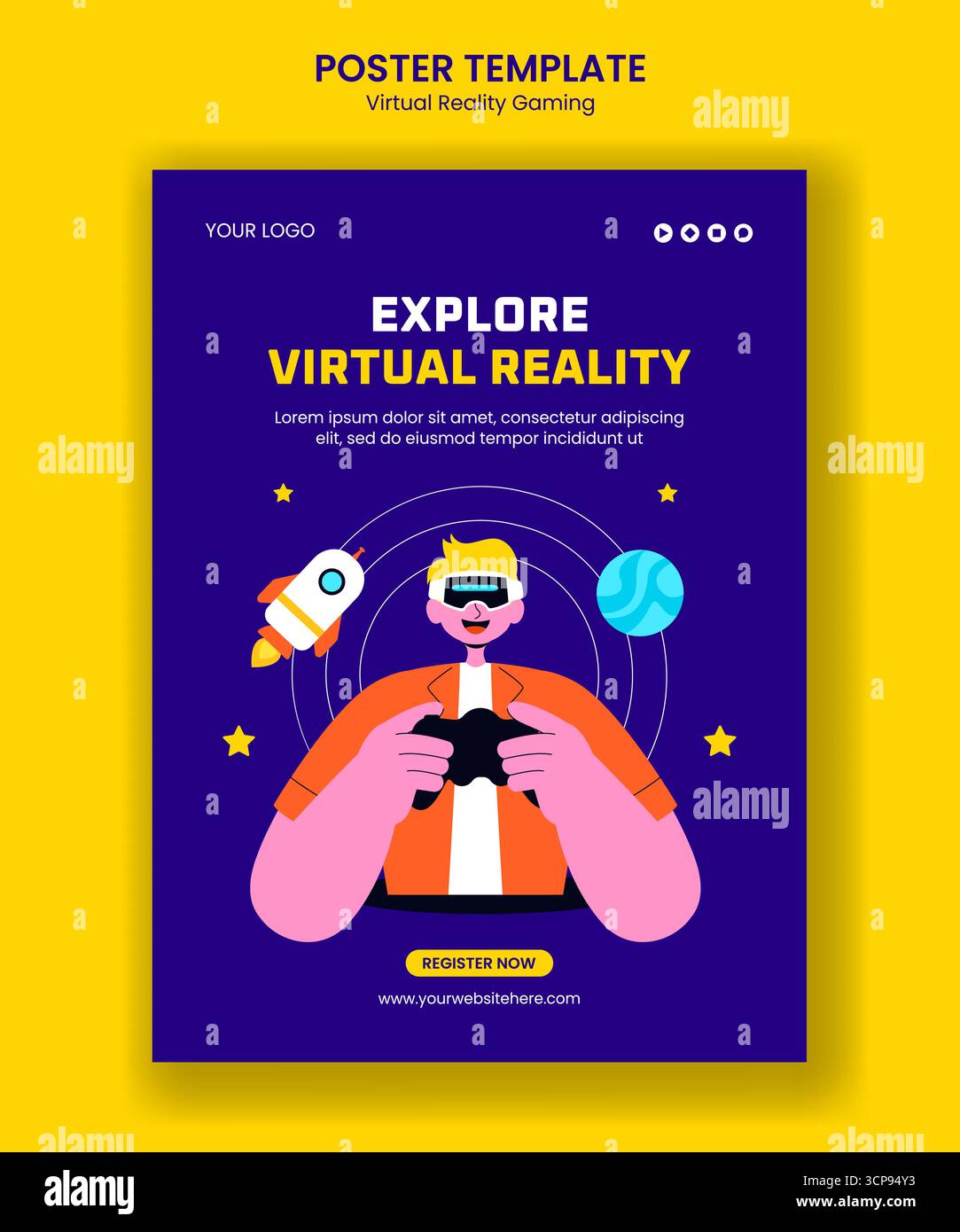 Vertical Poster Virtual Reality Gaming Illustration with Cartoon Hand ...
