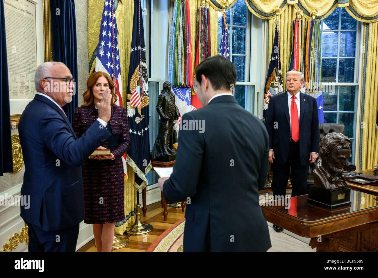 President Donald J. Trump observes as Secretary of State Marco Rubio ...