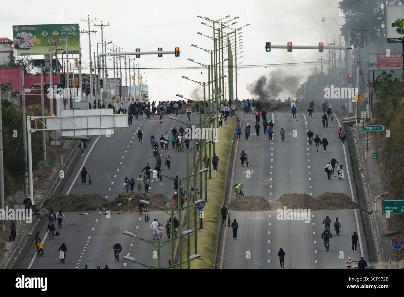 Demonstrators block a road during protests against diesel price hikes ...