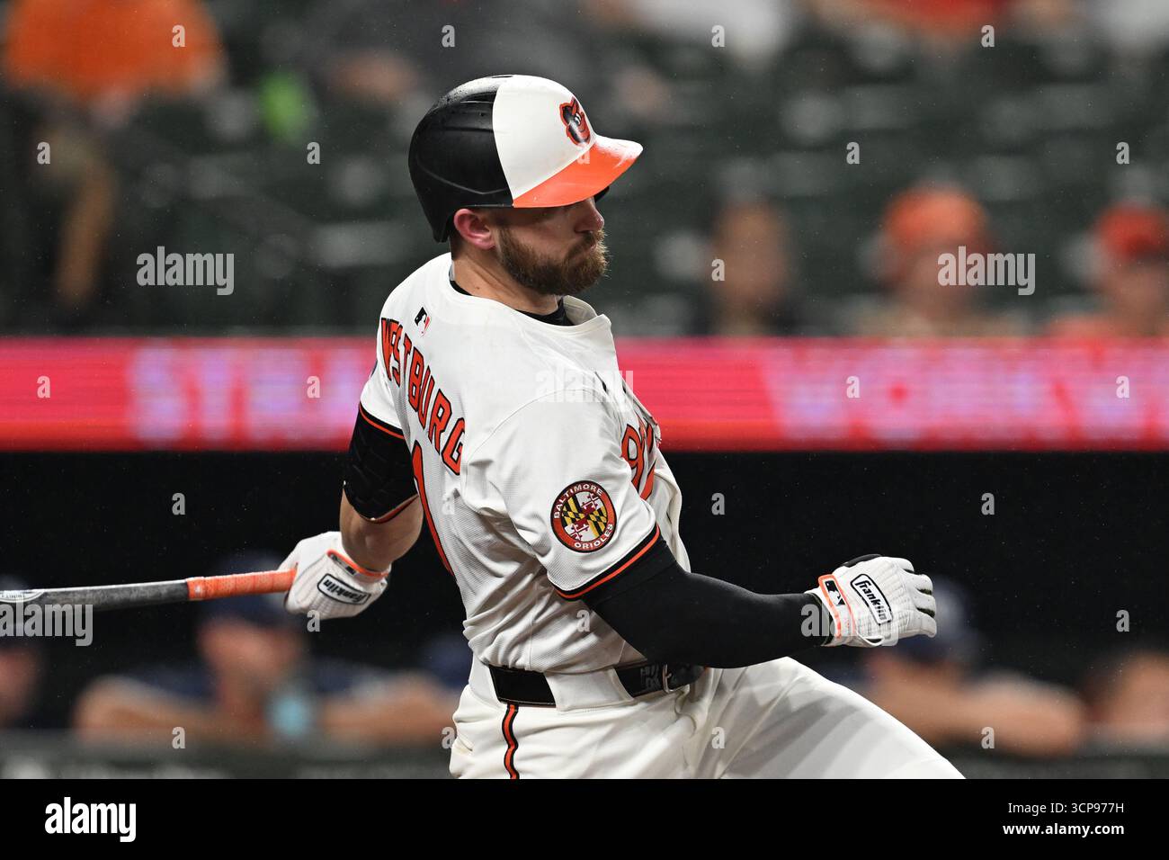 Baltimore Orioles' Jordan Westburg follows through on a two run single ...