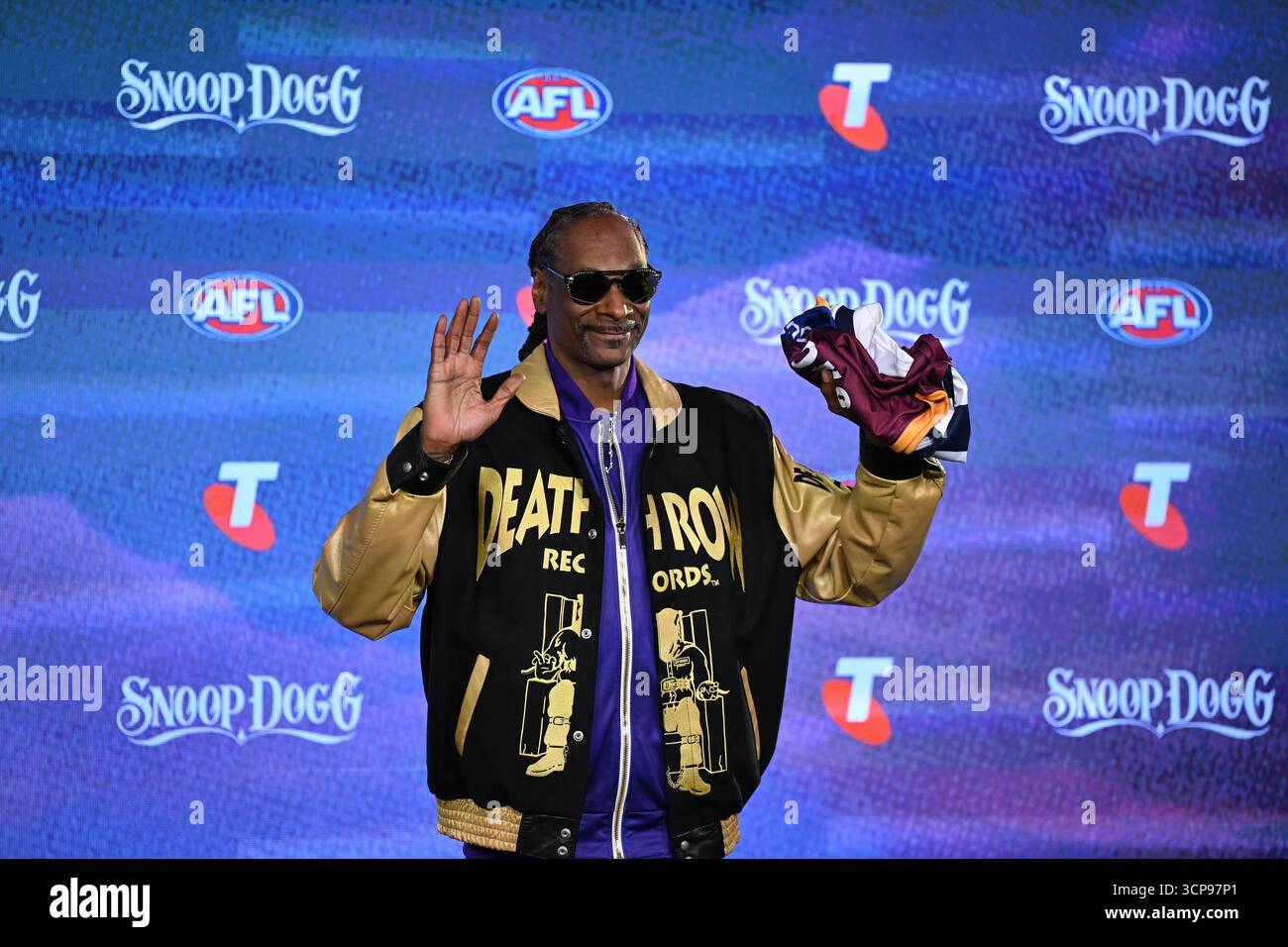 American rap artist Snoop Dogg reacts during the AFL Grand Final Pre ...