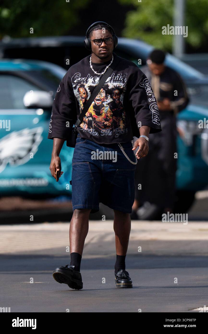 Philadelphia Eagles linebacker Jalyx Hunt arrived at the stadium prior ...