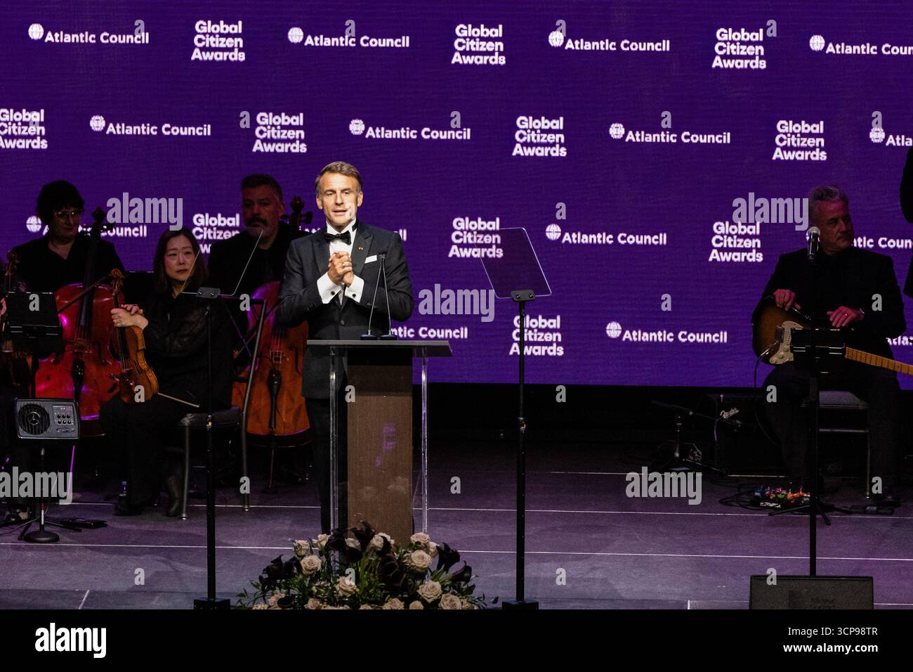 President of France Emmanuel Macron speaks at the Global Citizen Awards ...