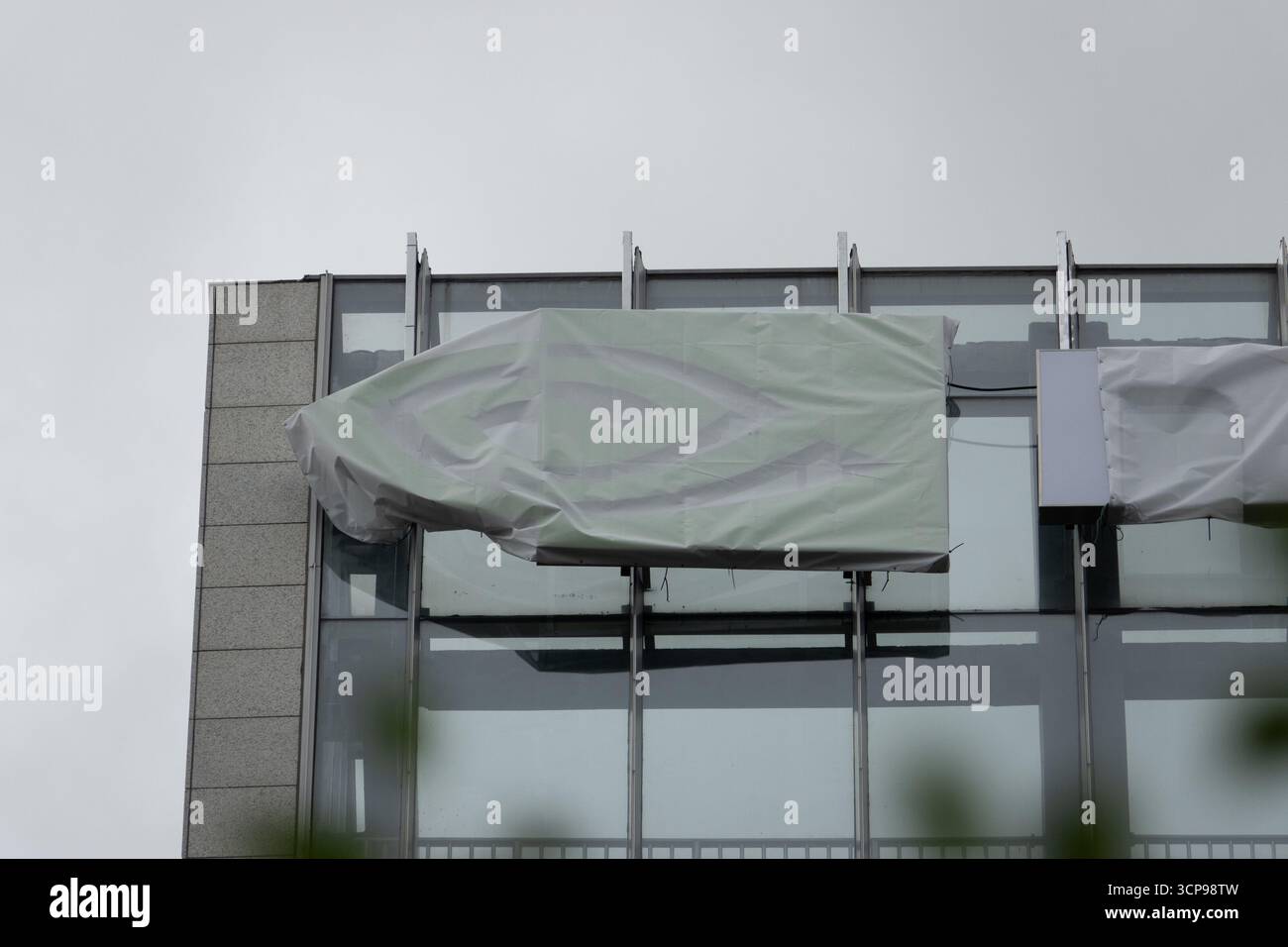 The company signage of nVidia is seen covered on top of the chipmaker's ...