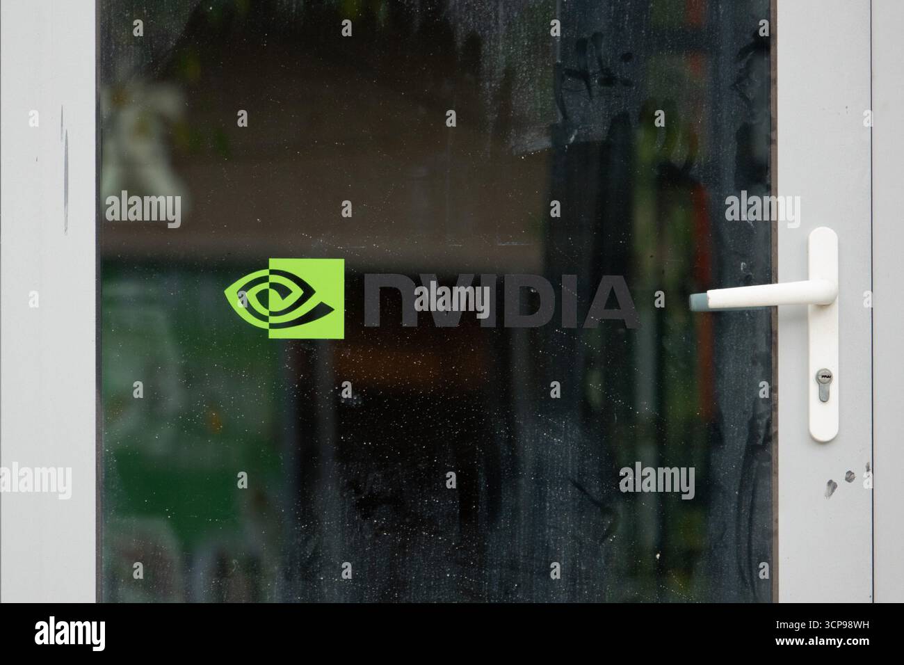 The company signage of nVidia is seen on a glass door to the chipmaker ...