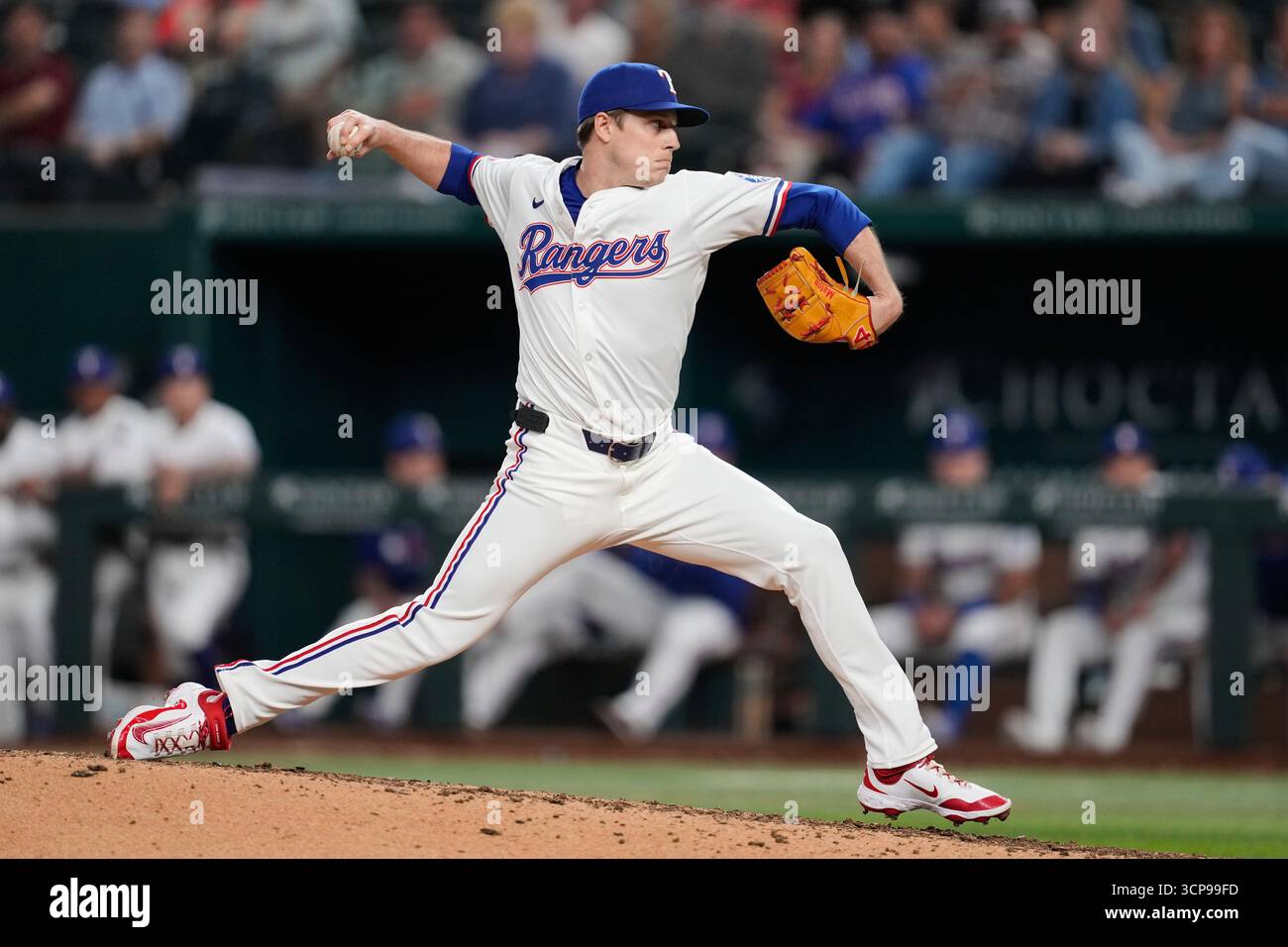 Texas Rangers relief pitcher Phil Maton throws to the Minnesota Twins ...