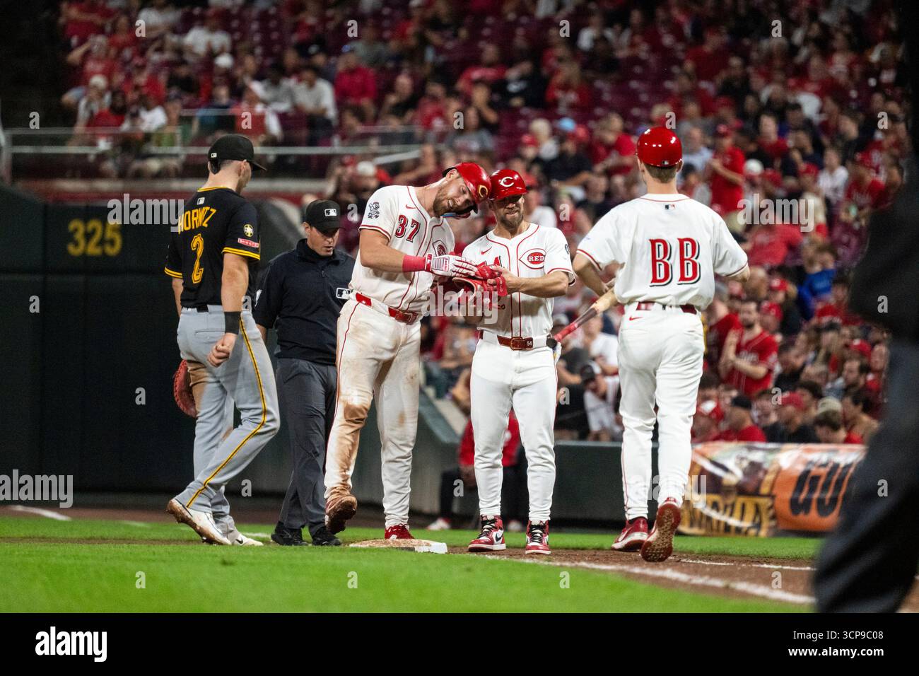Cincinnati Reds catcher Tyler Stephenson (37) celebrates after hitting ...