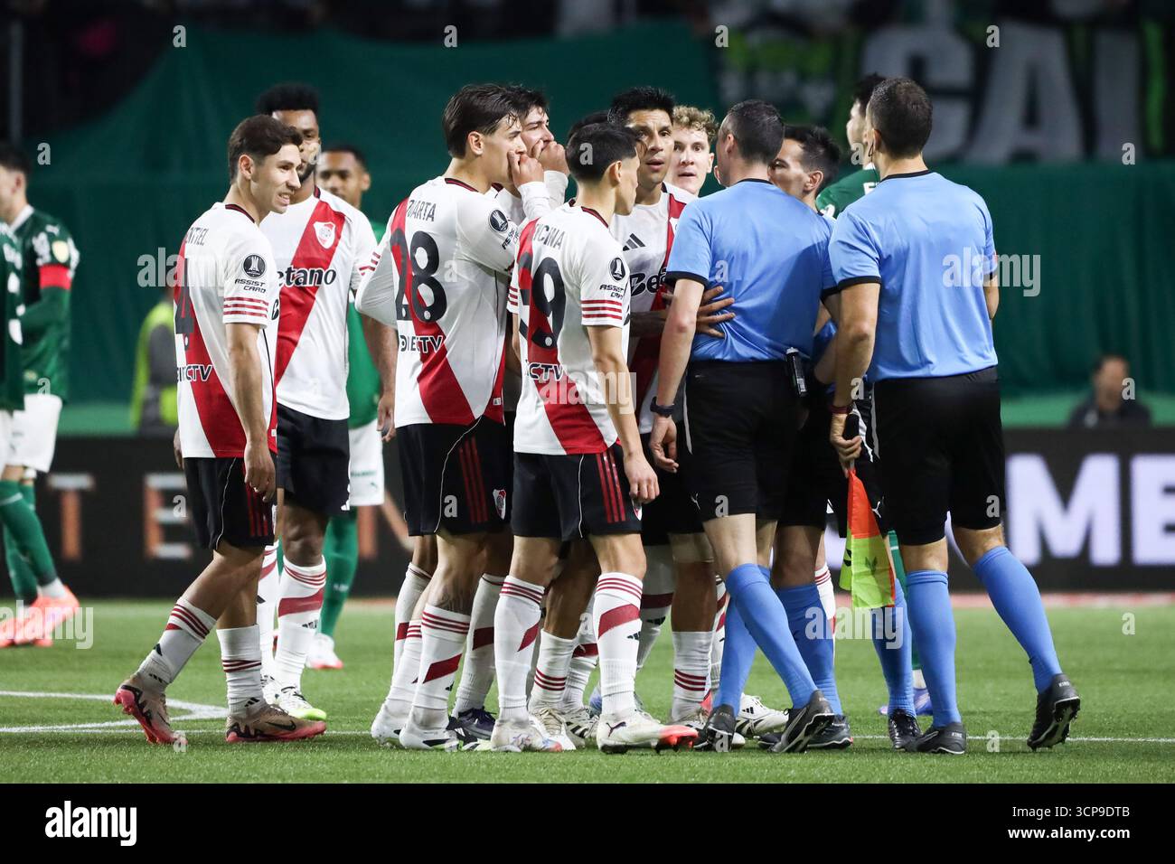 Players from River Plate, Argentina, surround the referee after the ...