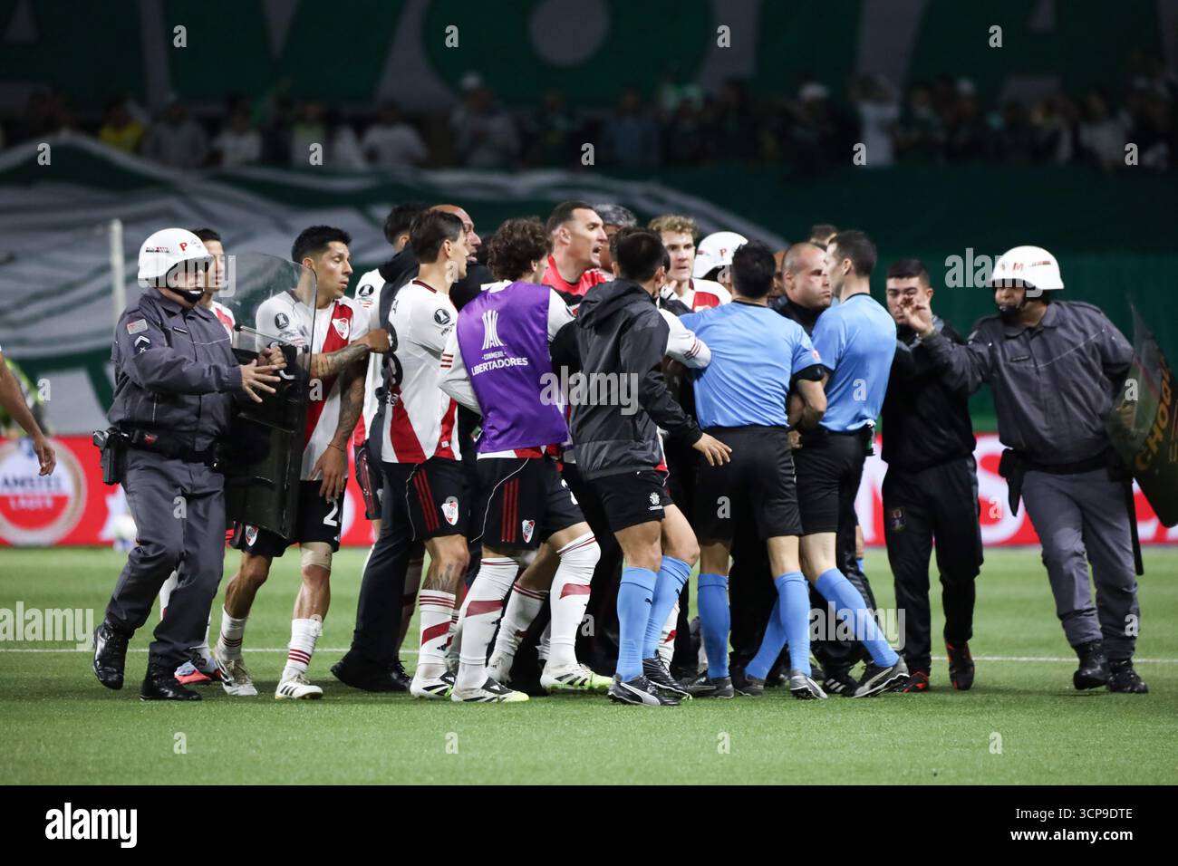Players from River Plate, Argentina, surround the referee after the ...