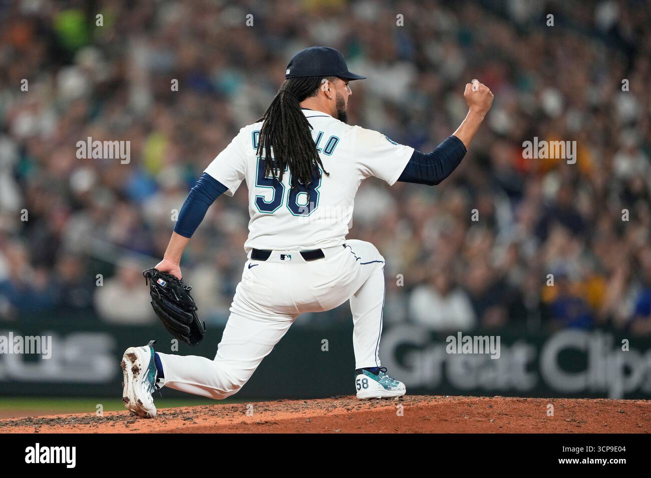 Seattle Mariners starting pitcher Luis Castillo reacts after striking ...