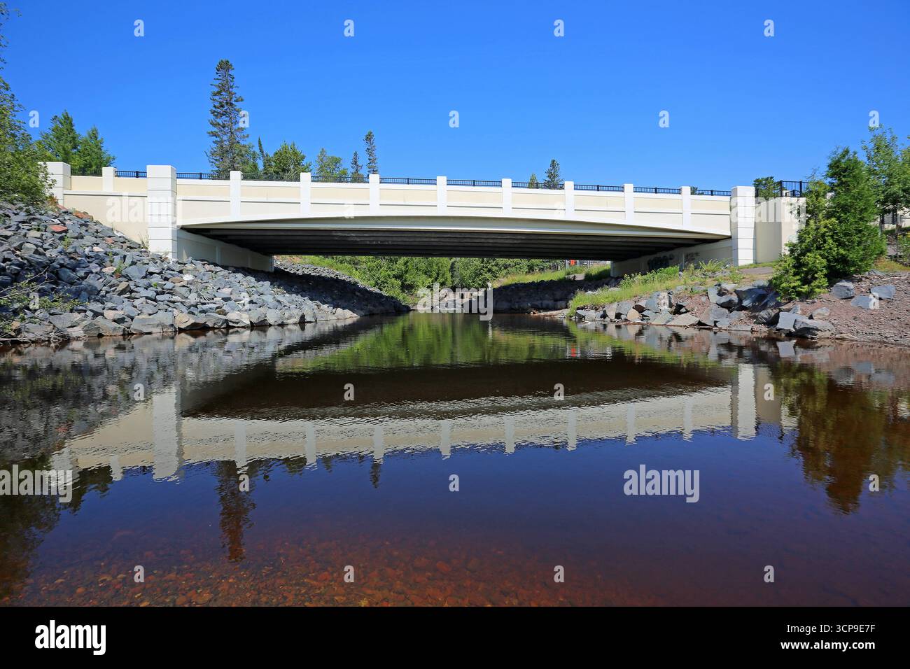 French River Bridge reflection - Minnesota Stock Photo - Alamy