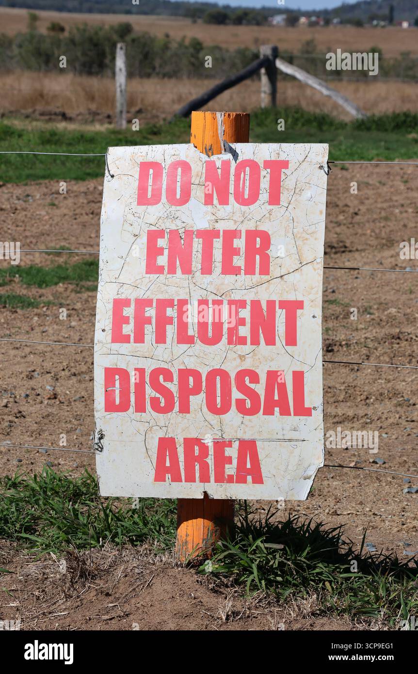 Do Not Enter - Effluent Disposal Area sign attached to a wooden post in ...