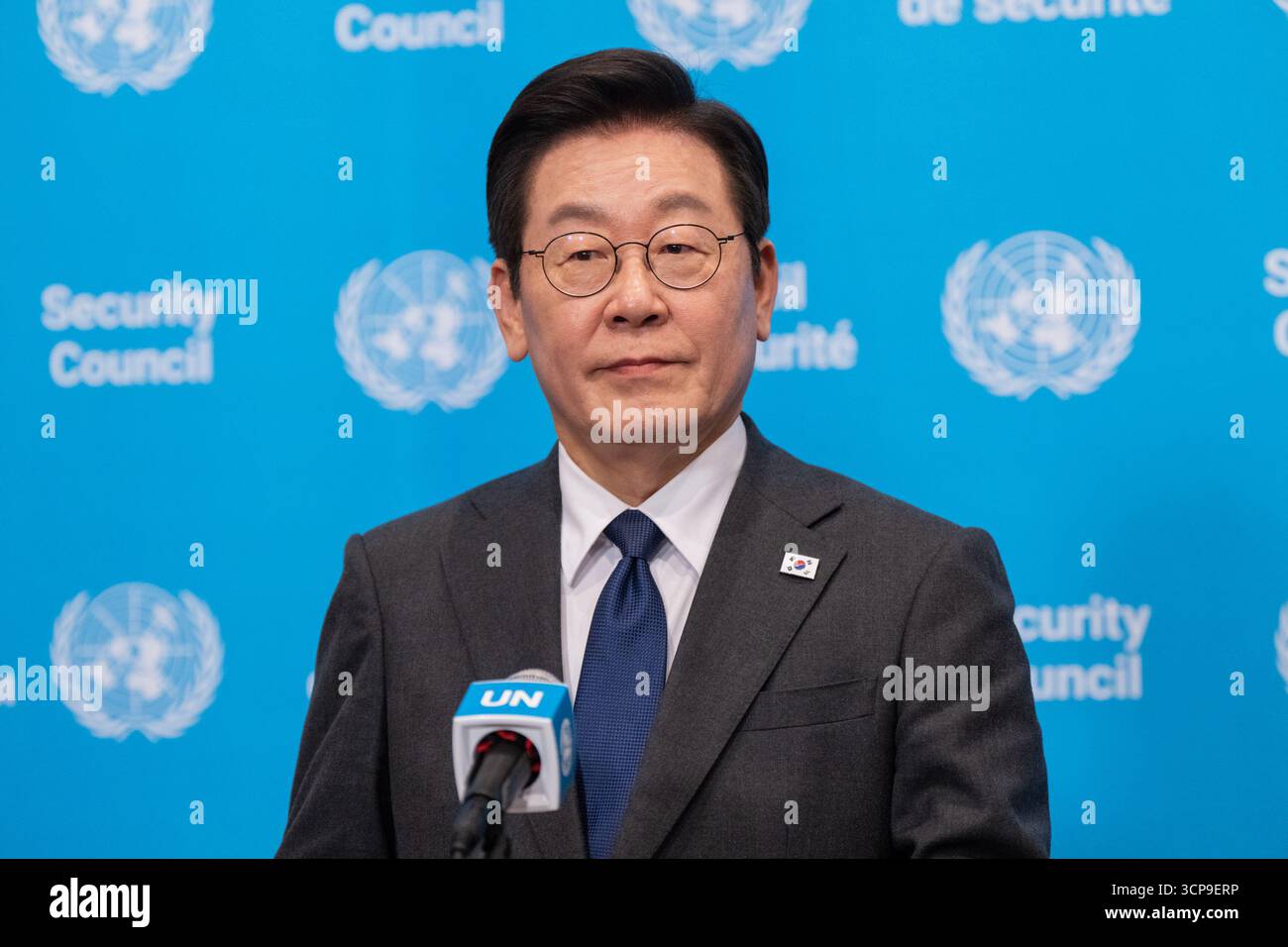 Lee Jae Myung, President of the Republic of Korea speaks to the press ...