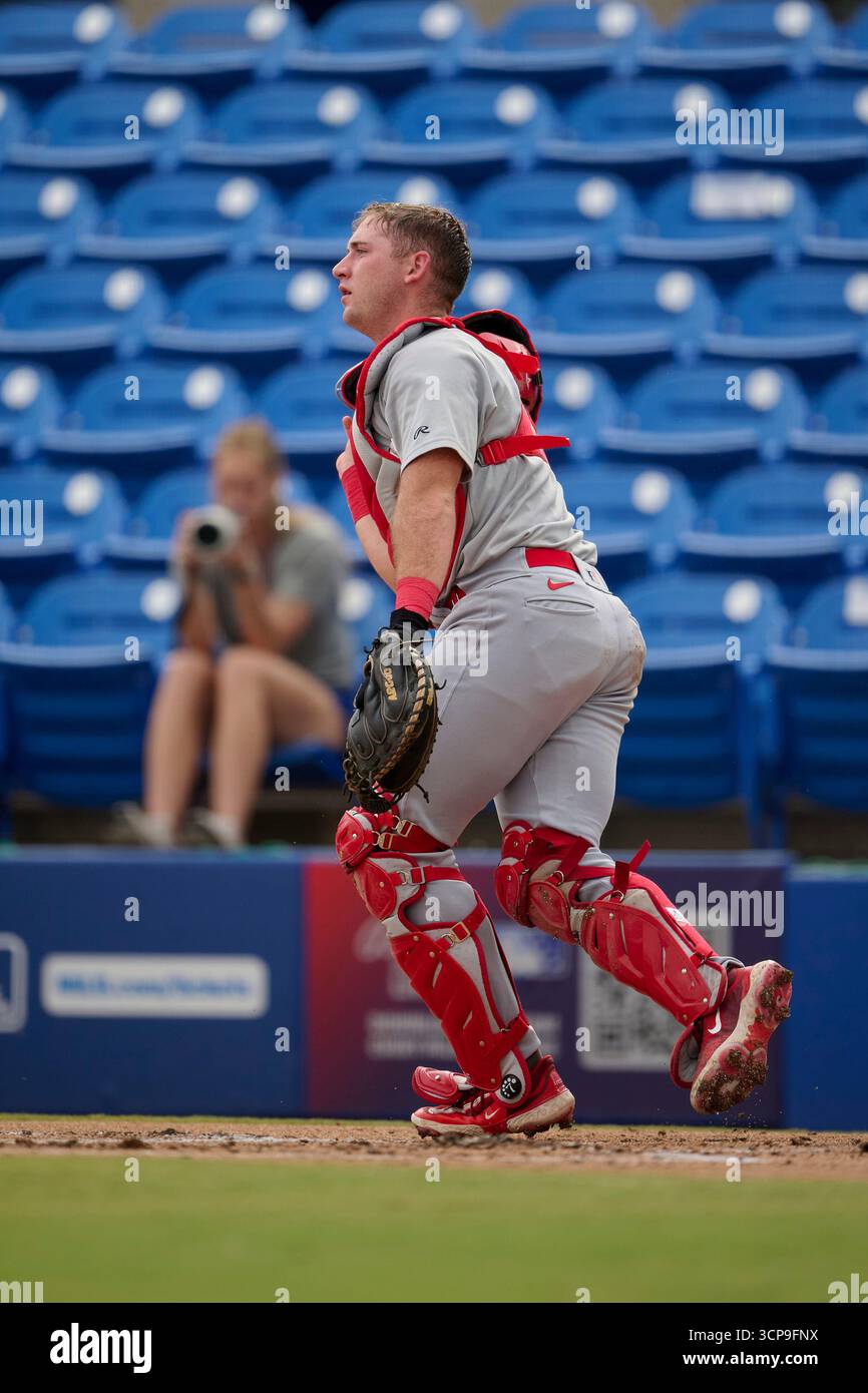 Palm Beach Cardinals catcher Chase Heath (49) fielding during an MiLB ...