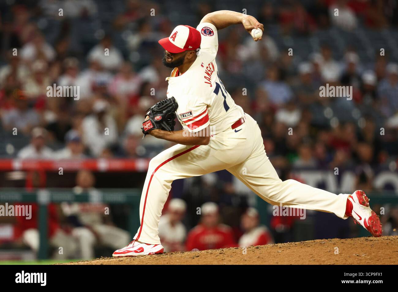 Los Angeles Angels pitcher Kenley Jansen throws to a Kansas City Royals ...
