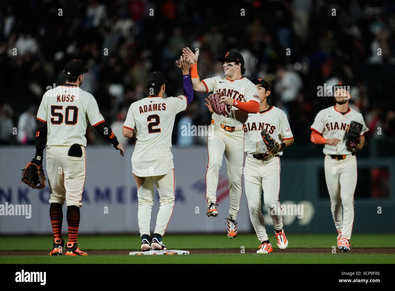 San Francisco Giants shortstop Willy Adames (2) celebrates with right ...