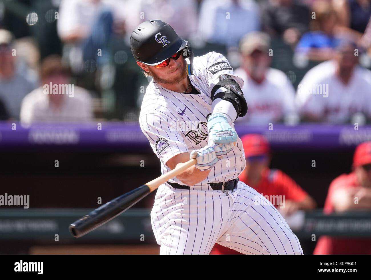 Colorado Rockies designated hitter Hunter Goodman (15) in the first ...