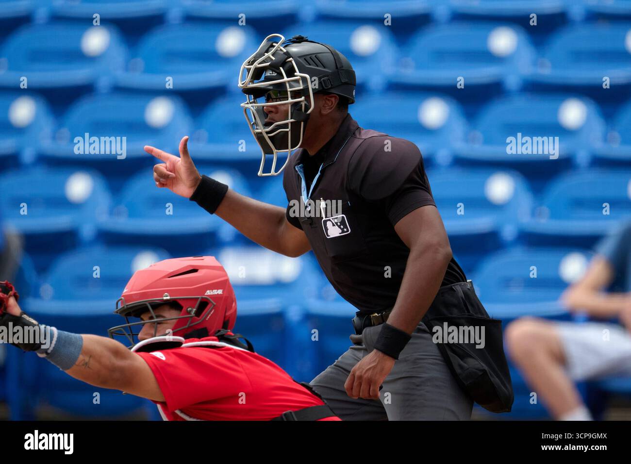 Umpire Kameron Jones calls a strike during an MiLB Florida State League ...