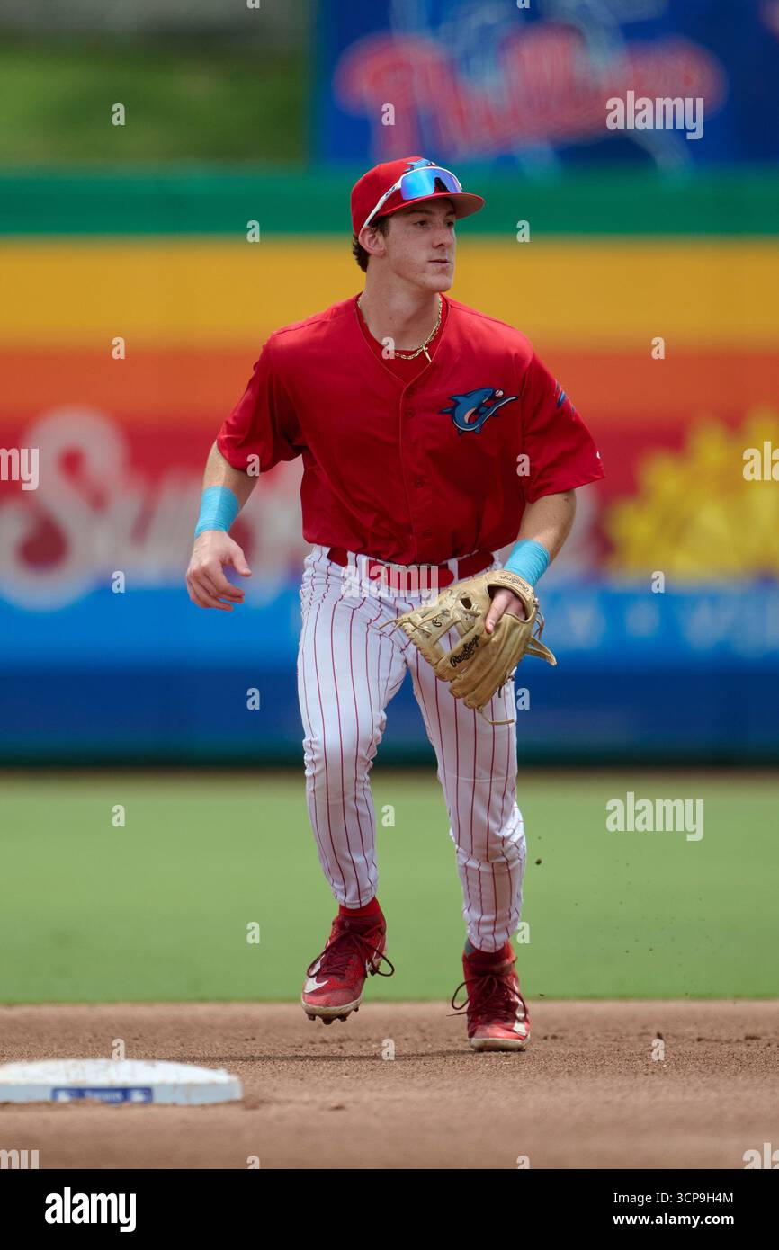 Clearwater Threshers second baseman Matthew Ferrara (38) covers the ...